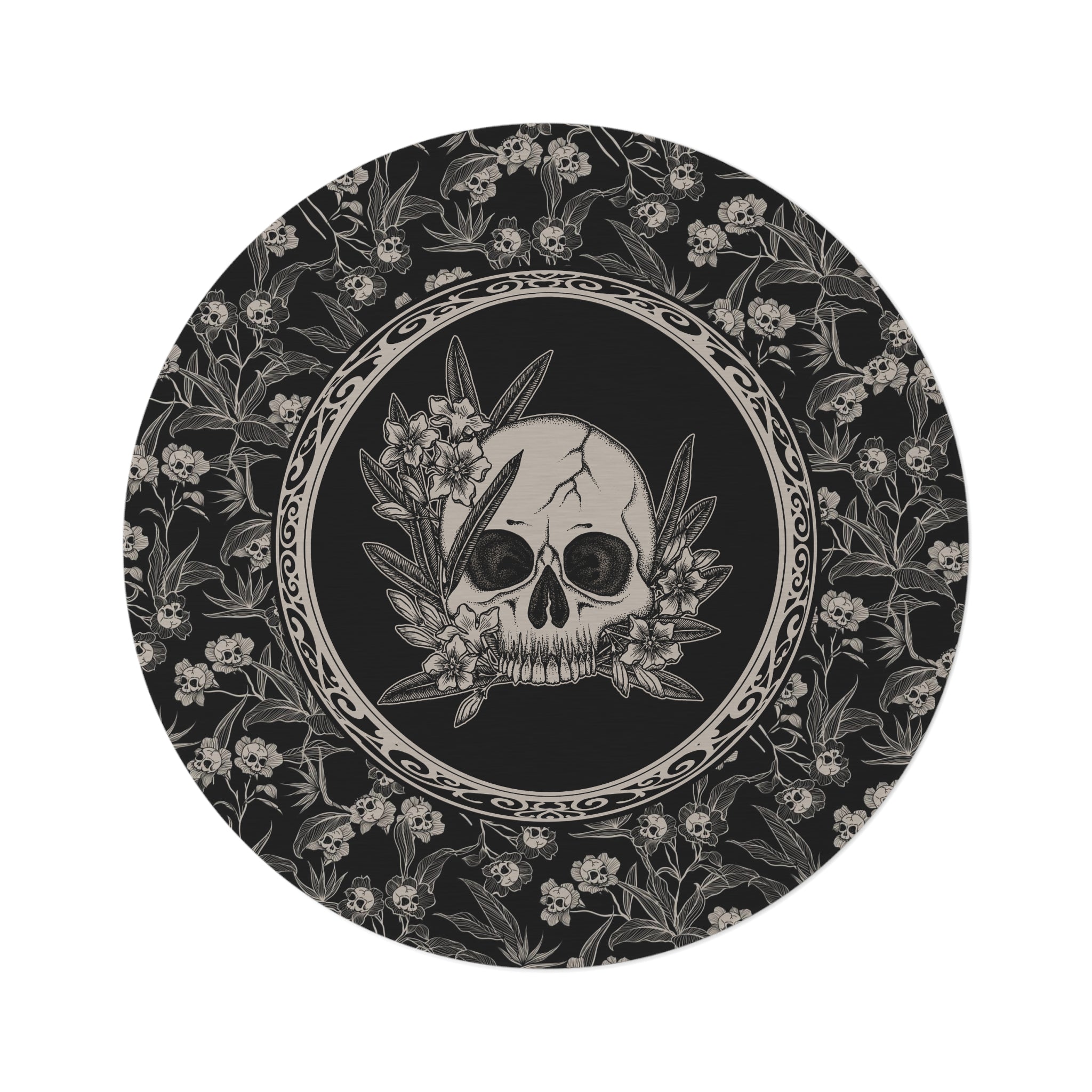 Gothic Floral Skull Round Rug – Red Finch Creations