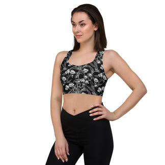 Gothic Floral Full-coverage Bikini Top/Sports Bra - Black + White – Red ...