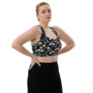Gothic Floral Full-coverage Bikini Top/Sports Bra - Black + White – Red ...