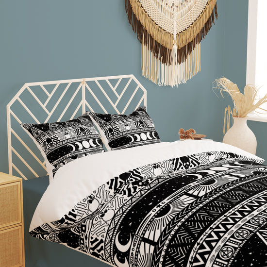 Occult Striped Boho Goth Cotton Duvet Cover - Black + White – Red Finch ...