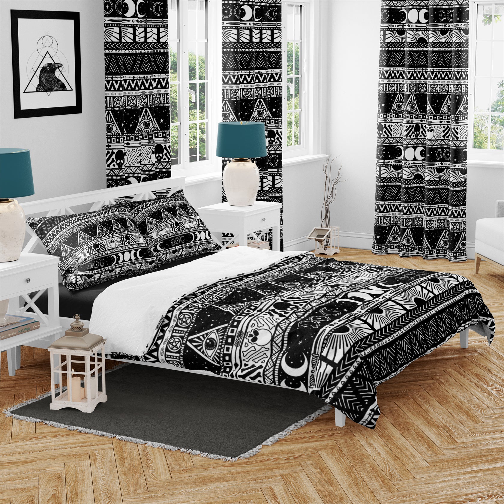 Occult Striped Boho Goth Cotton Duvet Cover - Black + White – Red Finch ...