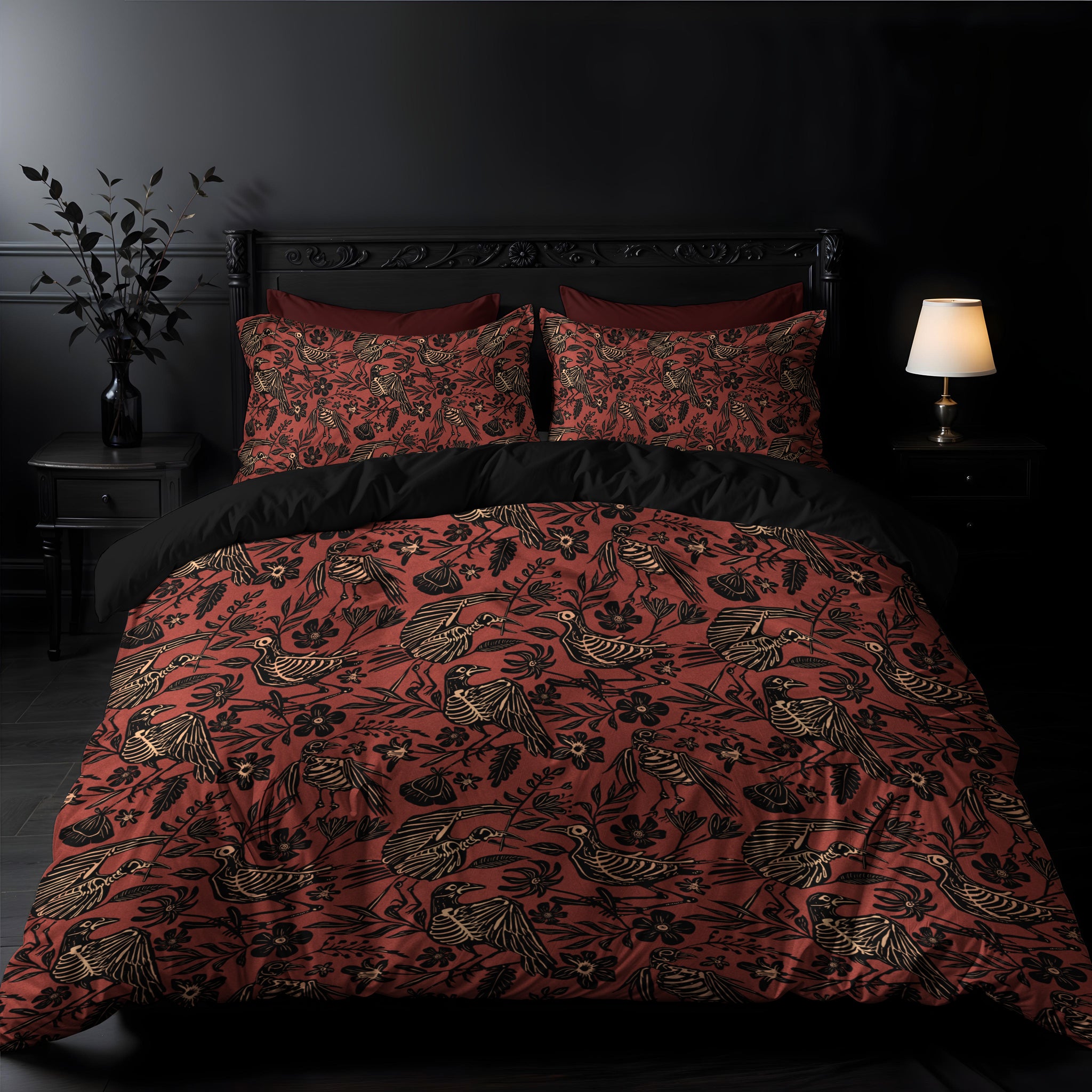 Gothic Fall Skeleton Three-Piece Bedding Set - Rust Red & Black – Red ...