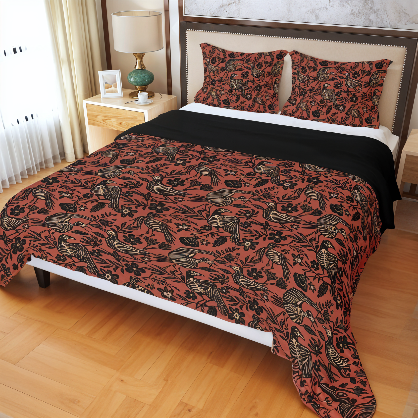 Gothic Fall Skeleton Three-Piece Bedding Set - Rust Red & Black – Red ...